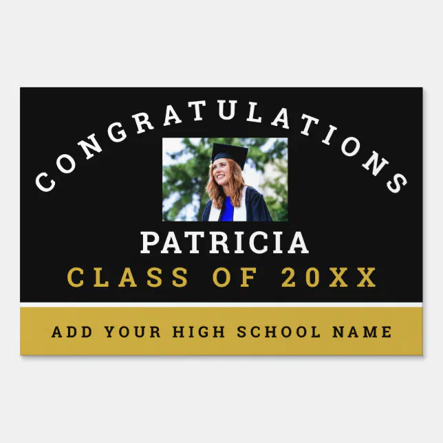 Black And Gold Graduation Graduate Photo Sign | Zazzle
