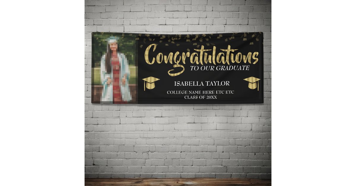 Black And Gold Graduation Photo Banner | Zazzle