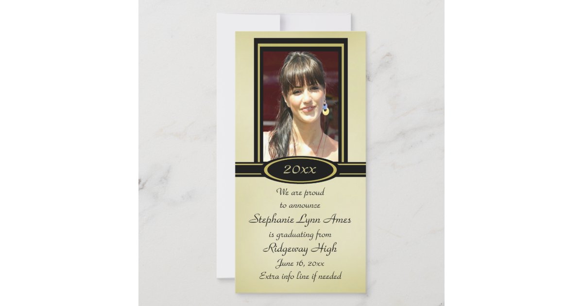 Black and Gold Graduation Photo Card | Zazzle