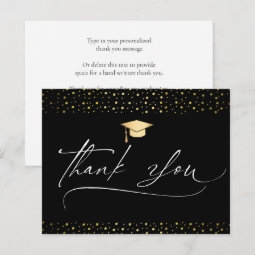 Black and Gold Graduation Thank You Note Card | Zazzle
