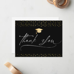 Black and Gold Graduation Thank You Note Card | Zazzle