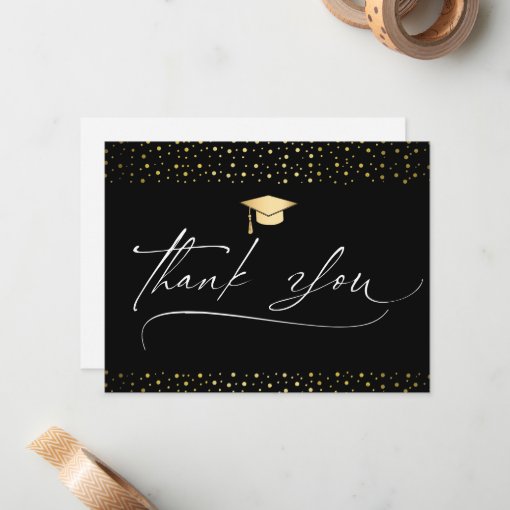 Black and Gold Graduation Thank You Note Card | Zazzle