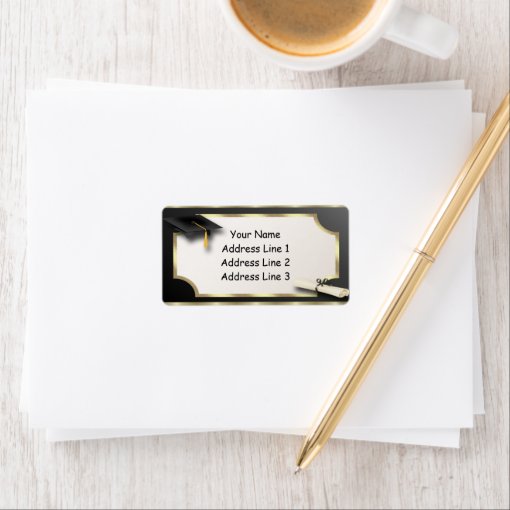 Black and Gold Grauation Address Labels | Zazzle