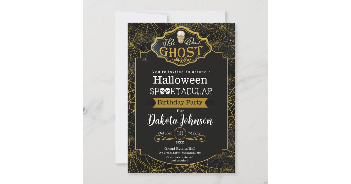 Black and Gold Halloween Birthday Party invitation | Zazzle
