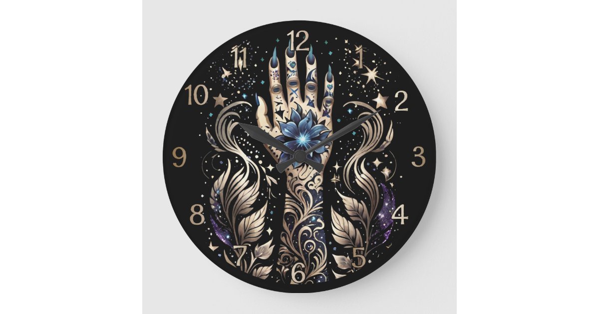 Black And Gold Hand Tattoo Large Clock | Zazzle