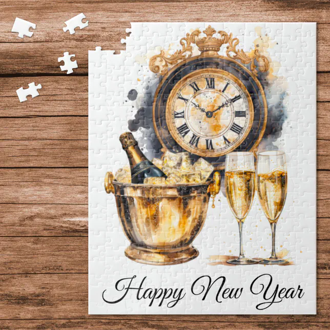 Black and Gold Happy New Year Jigsaw Puzzle | Zazzle