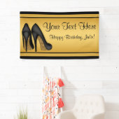 Black and Gold High Heel Shoe Birthday Party Banner | Zazzle
