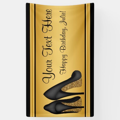 Black and Gold High Heel Shoe Birthday Party Banner | Zazzle
