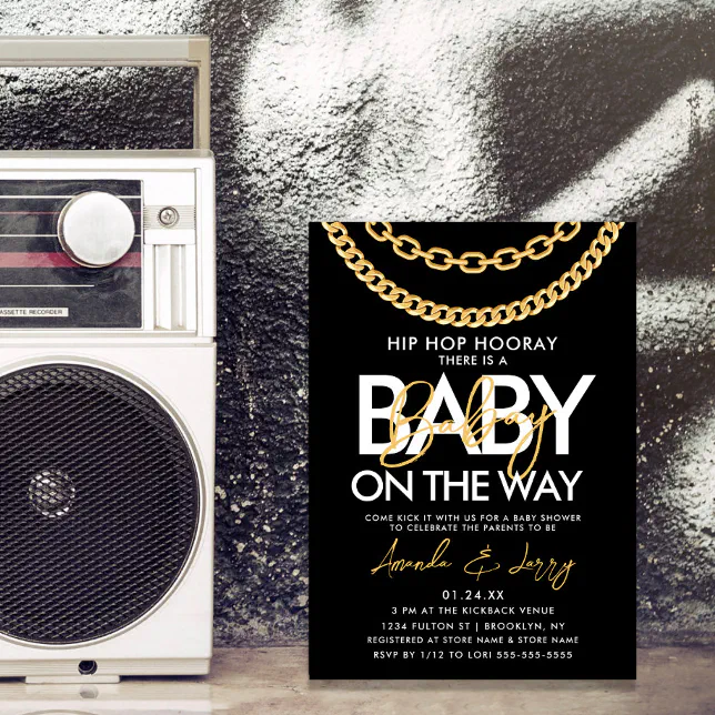 Black and Gold Hip Hop Baby Shower Invitation | Zazzle