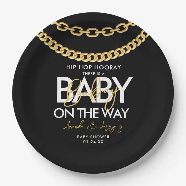 Black and Gold Hip Hop Baby Shower Paper Plates | Zazzle
