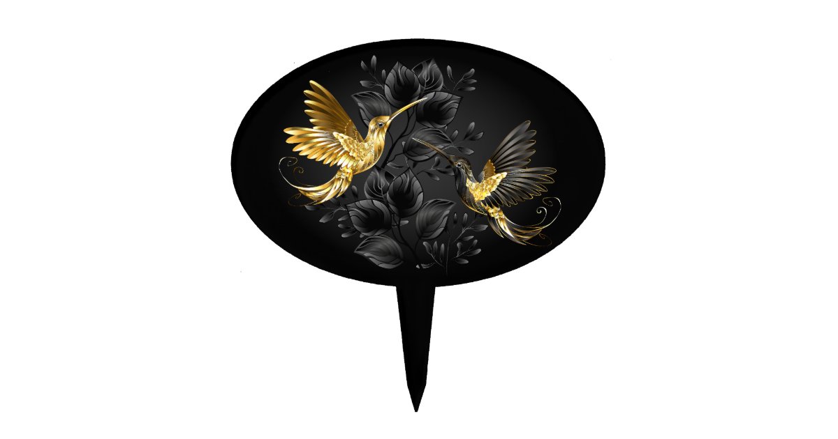 Black and Gold Hummingbird Cake Topper | Zazzle