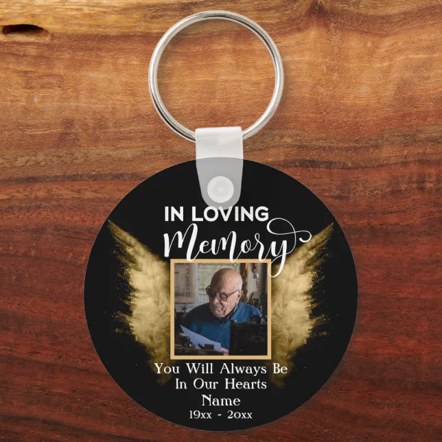 Black And Gold In Loving Memory Custom Photo Keychain | Zazzle