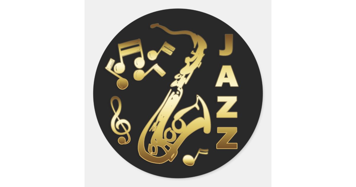 BLACK AND GOLD JAZZ CLASSIC ROUND STICKER | Zazzle