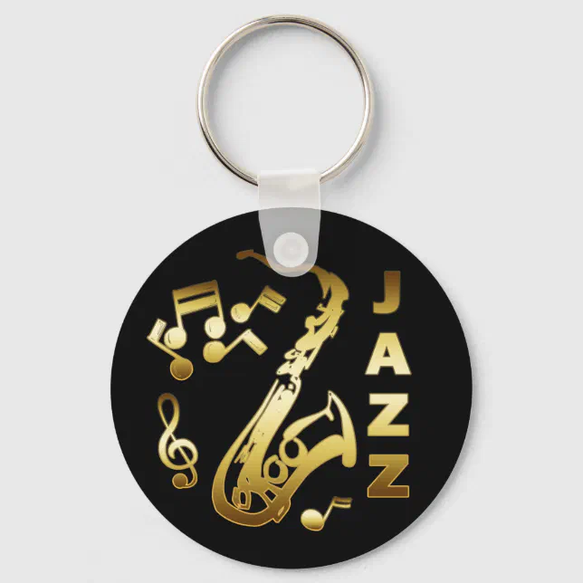 BLACK AND GOLD JAZZ KEYCHAIN | Zazzle