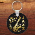 BLACK AND GOLD JAZZ KEYCHAIN | Zazzle