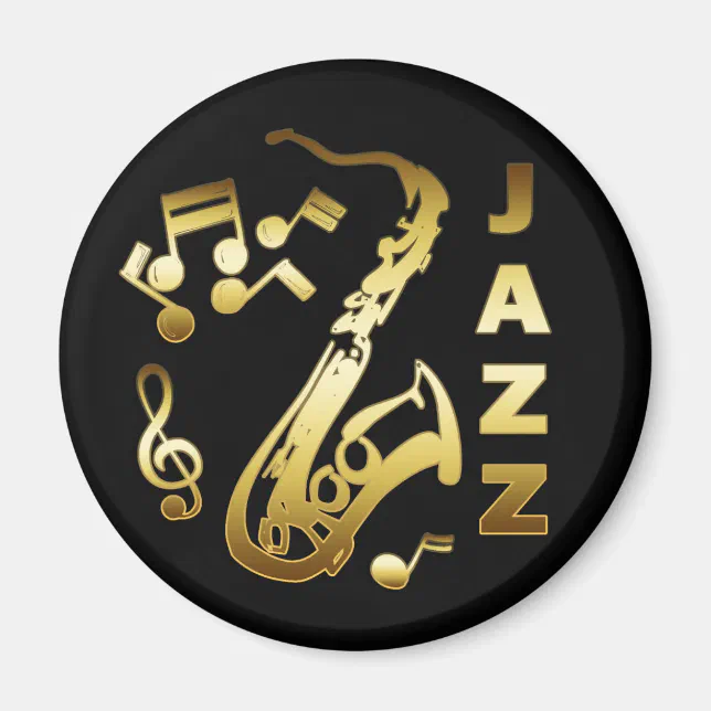 BLACK AND GOLD JAZZ MAGNET | Zazzle