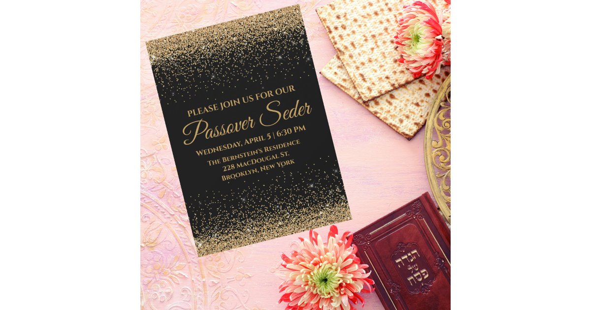 Black and Gold Jewish Passover Seder Invitation | Zazzle