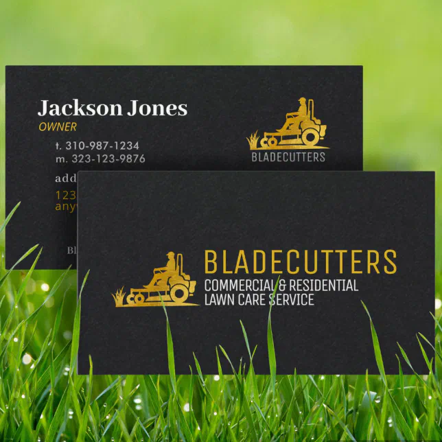 Black and Gold Lawn Care + Mowing Business Cards | Zazzle