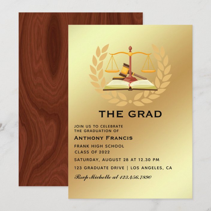 Black and Gold Lawyer Graduation Party Invitation | Zazzle.com