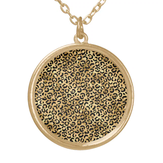 Black and Gold Leopard Print Pattern Necklace | Zazzle