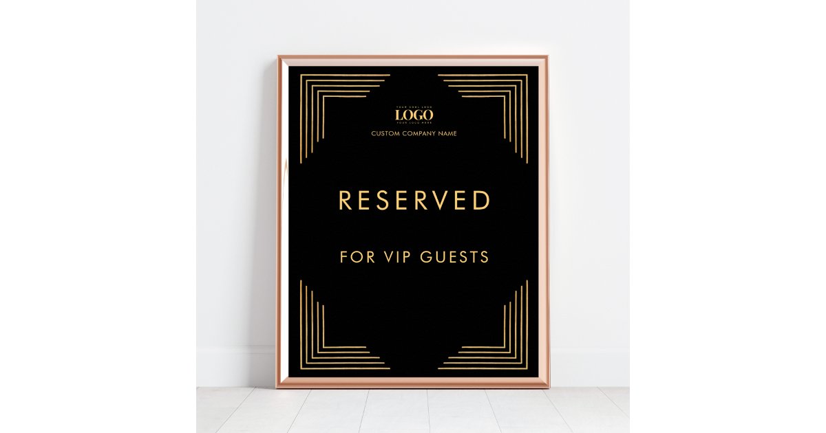 Black and Gold Logo VIP Event Reserved Table Sign | Zazzle
