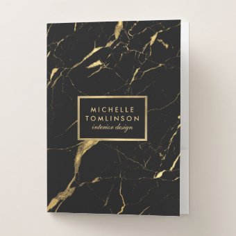 Black and Gold Marble Designer Personalized Pocket Folder | Zazzle