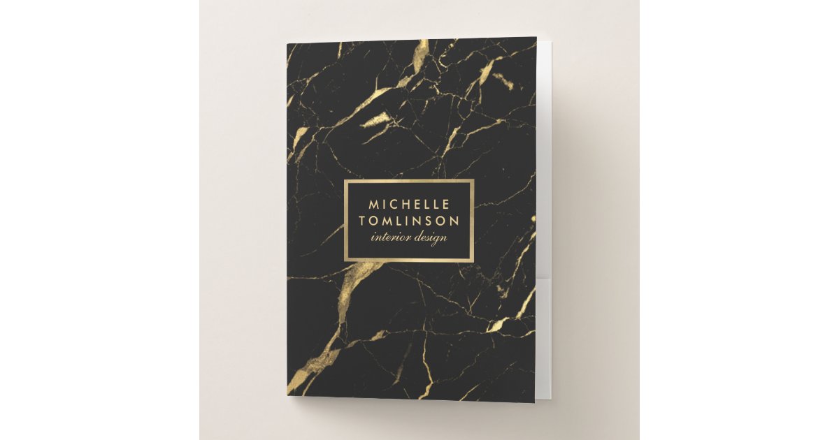Black and Gold Marble Designer Personalized Pocket Folder | Zazzle.com