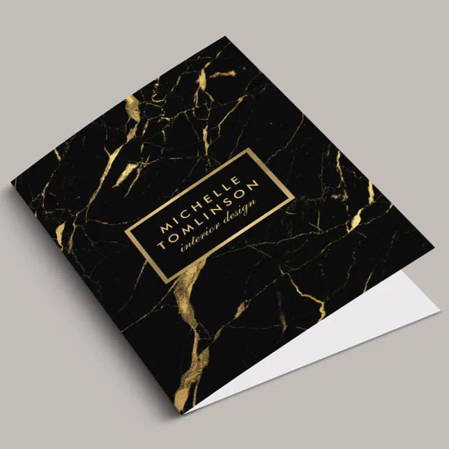 Black and Gold Marble Designer Personalized Pocket Folder | Zazzle