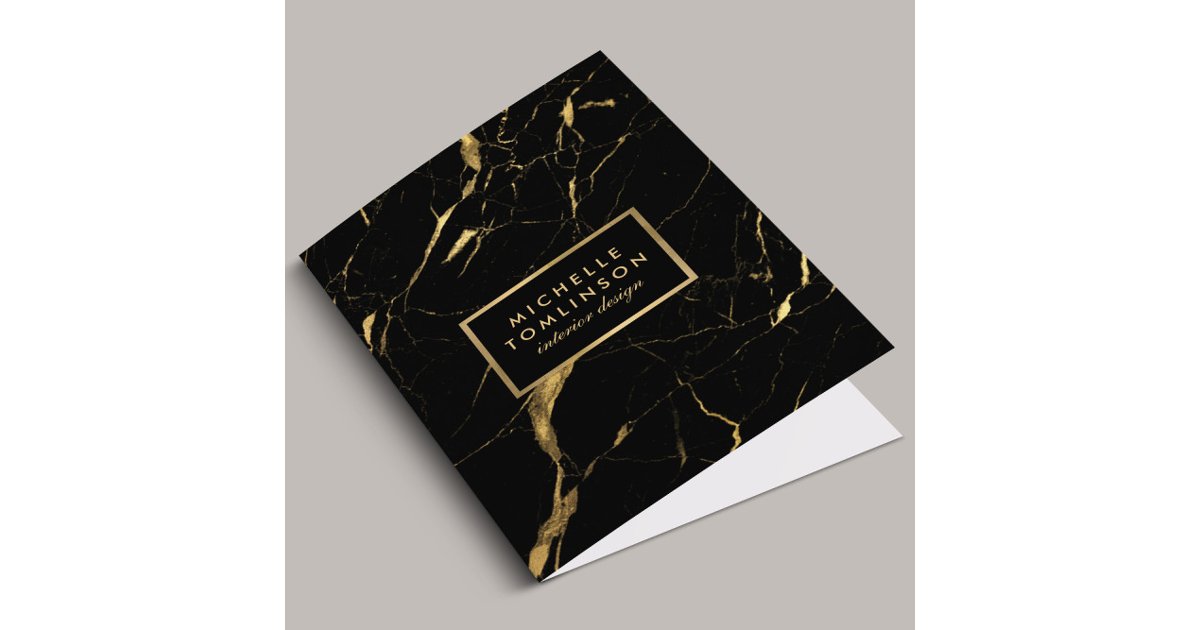 Black and Gold Marble Designer Personalized Pocket Folder | Zazzle