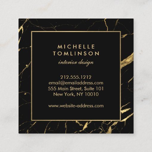 Black and Gold Marble Designer Square Business Card | Zazzle