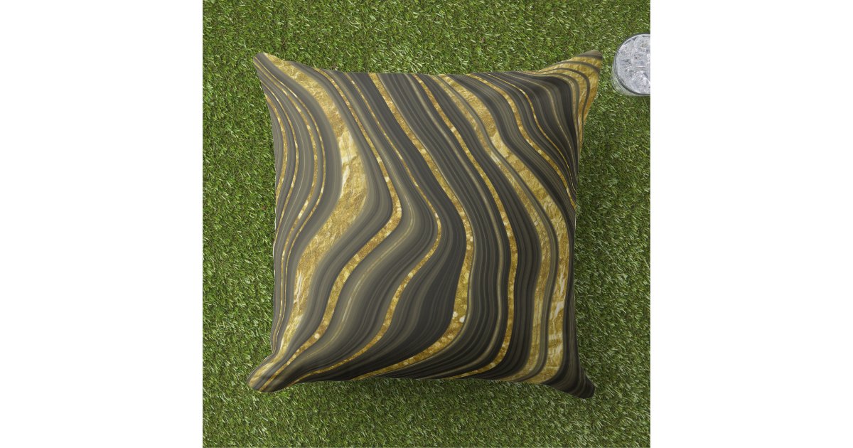 Black and Gold Marble Look Pattern Outdoor Pillow | Zazzle