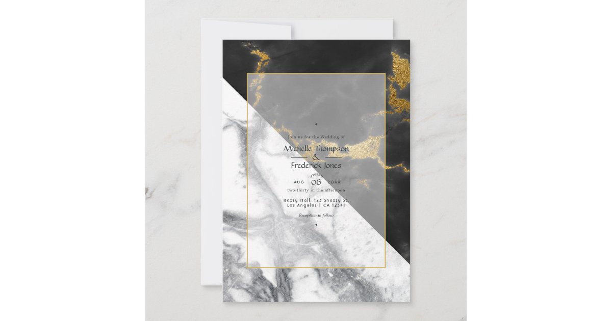 Black and Gold Marble Wedding Invitation | Zazzle