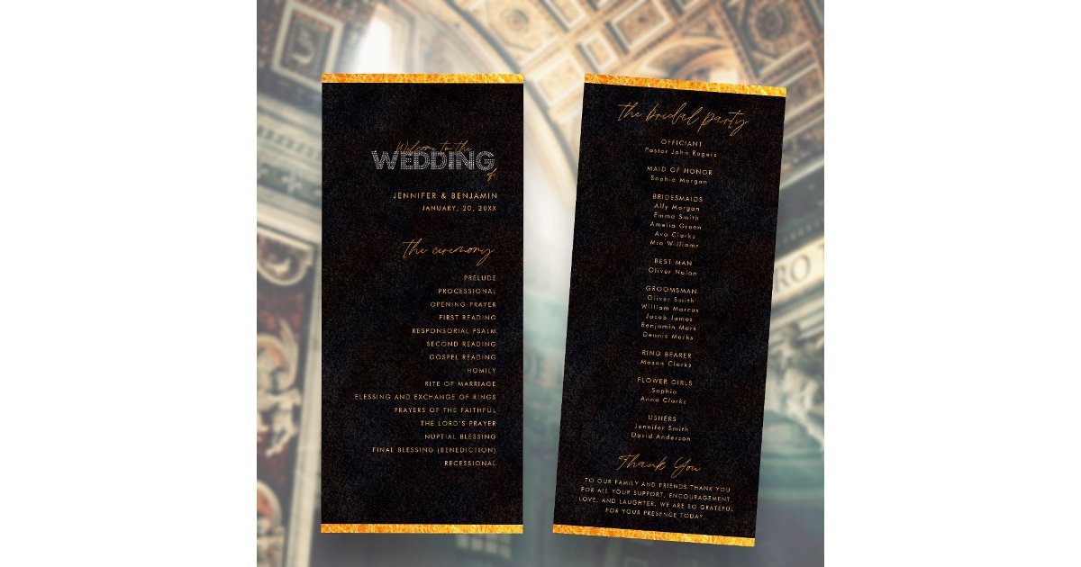 Black and Gold Minimalist Wedding Ceremony Program | Zazzle