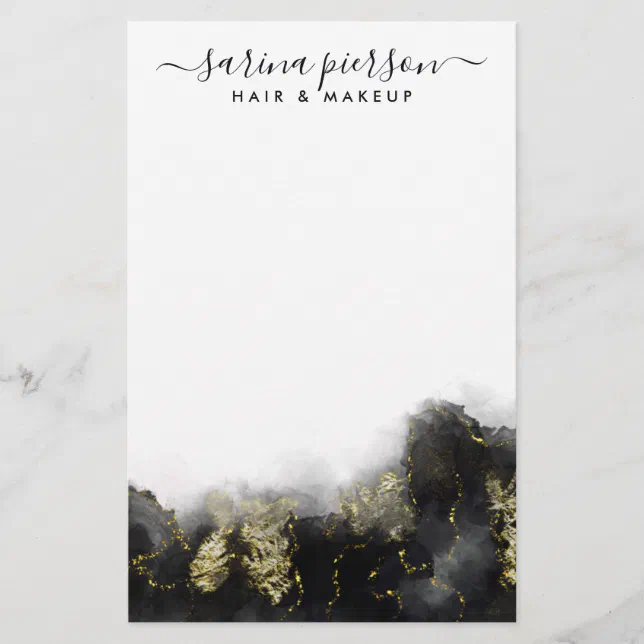 Black And Gold Modern Art Liquid Watercolor Ink Stationery | Zazzle