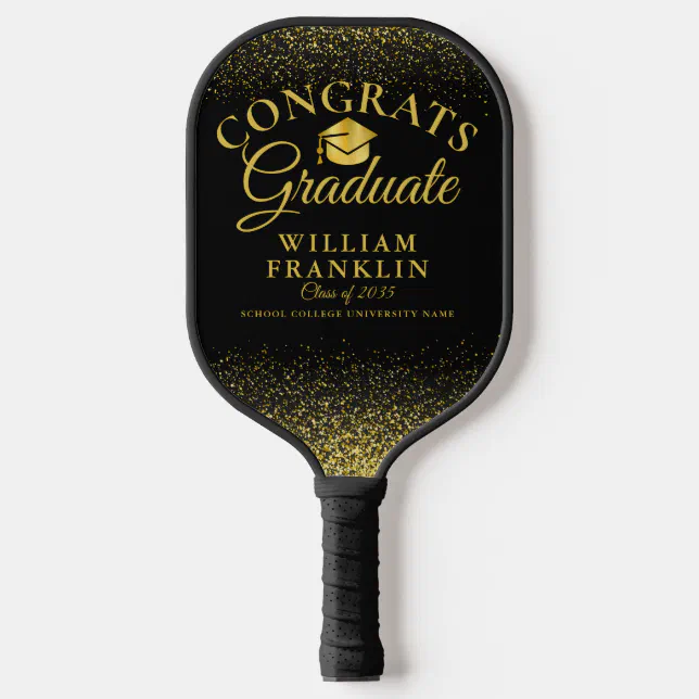 Black And Gold Modern Graduation Congrats Pickleball Paddle | Zazzle