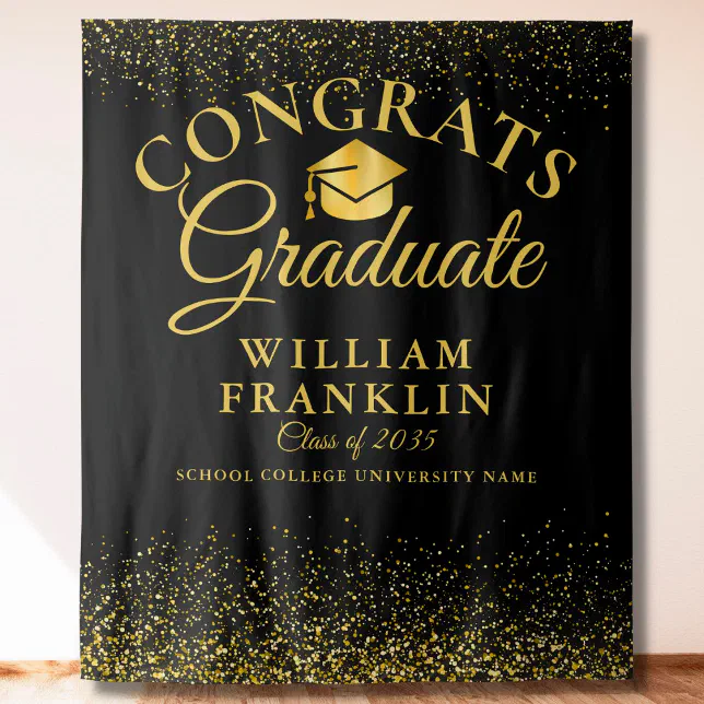 Black And Gold Modern Graduation Photo Backdrop | Zazzle
