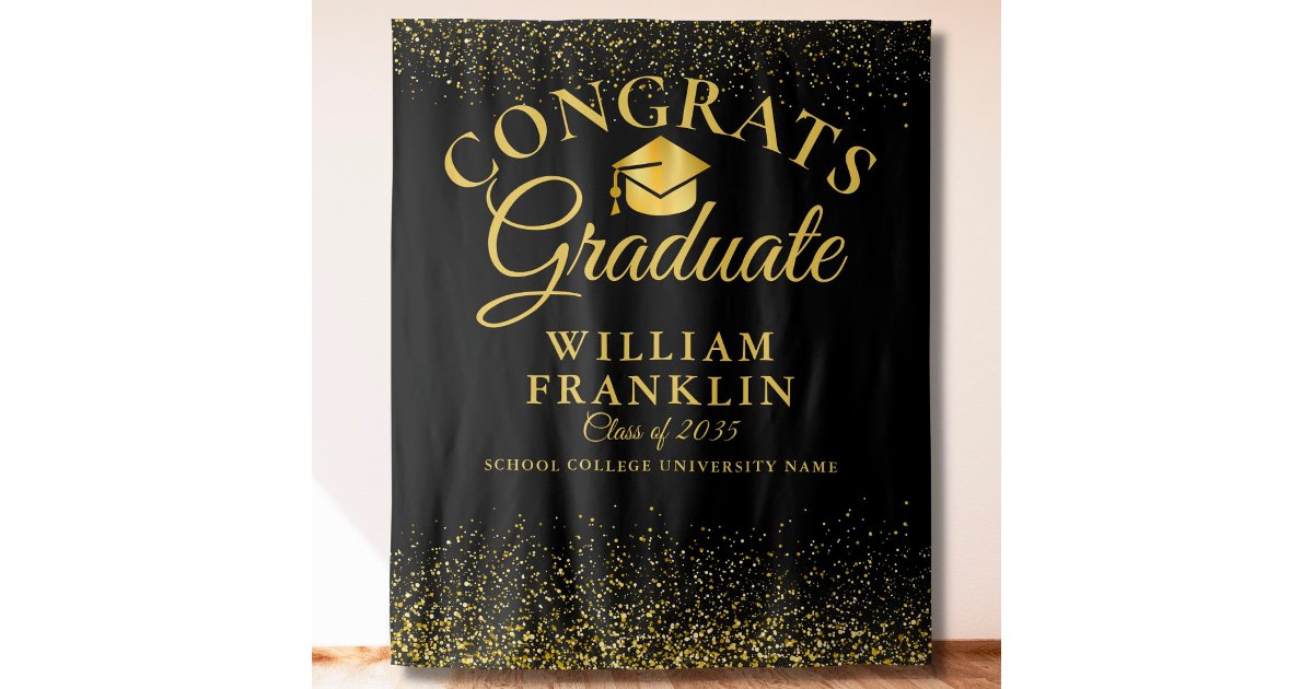 Black And Gold Modern Graduation Photo Backdrop | Zazzle
