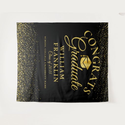 Black And Gold Modern Graduation Photo Backdrop | Zazzle