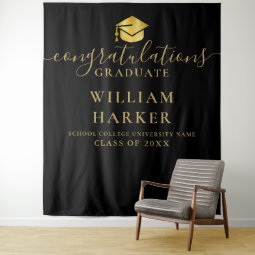 Black And Gold Modern Graduation Photo Backdrop | Zazzle