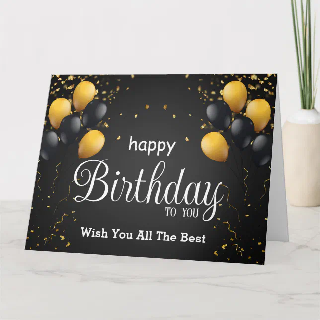 Black And Gold Modern Happy Birthday Card | Zazzle
