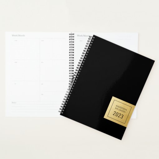Black and Gold Modern Minimalist Personalized Planner | Zazzle