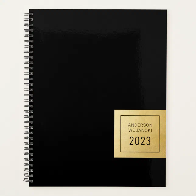 Black and Gold Modern Minimalist Personalized Planner | Zazzle