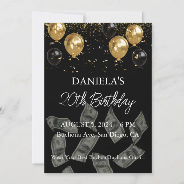 Black and Gold Money Birthday Party Invitation | Zazzle