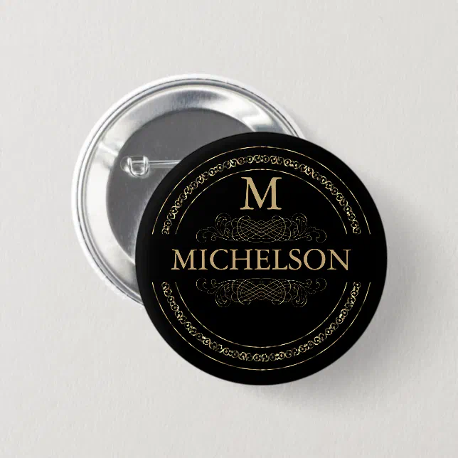Black and Gold Monogram/ Name Template Button | Zazzle