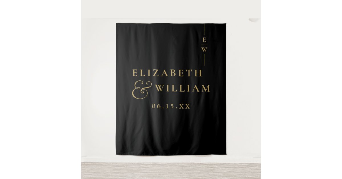Black And Gold Monogram Wedding Photo Backdrop | Zazzle