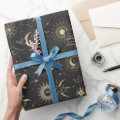 Black and Gold Moon Star Sun Astrology Art Wrapping Paper | Zazzle
