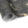 Black and Gold Moon Star Sun Astrology Art Wrapping Paper | Zazzle