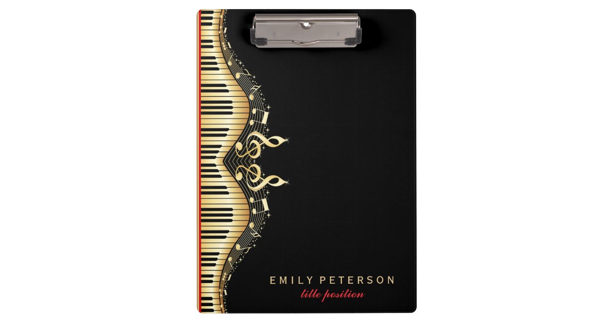 Black And Gold Music Notes Design Red Accents Clipboard | Zazzle