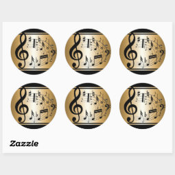 Black and Gold musical notes background Classic Round Sticker | Zazzle