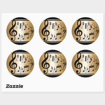 Black and Gold musical notes background Classic Round Sticker | Zazzle